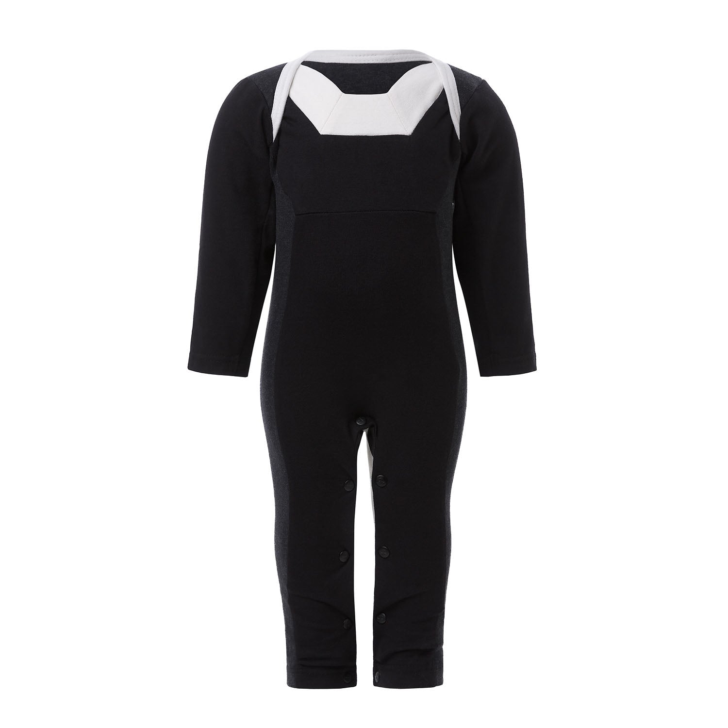 VEGAN Black Overall Bodysuit with White Elements GOTS Organic Cotton